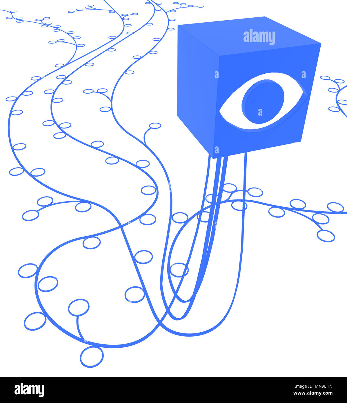 Circles linked by lines connection system with eye box, over white ...