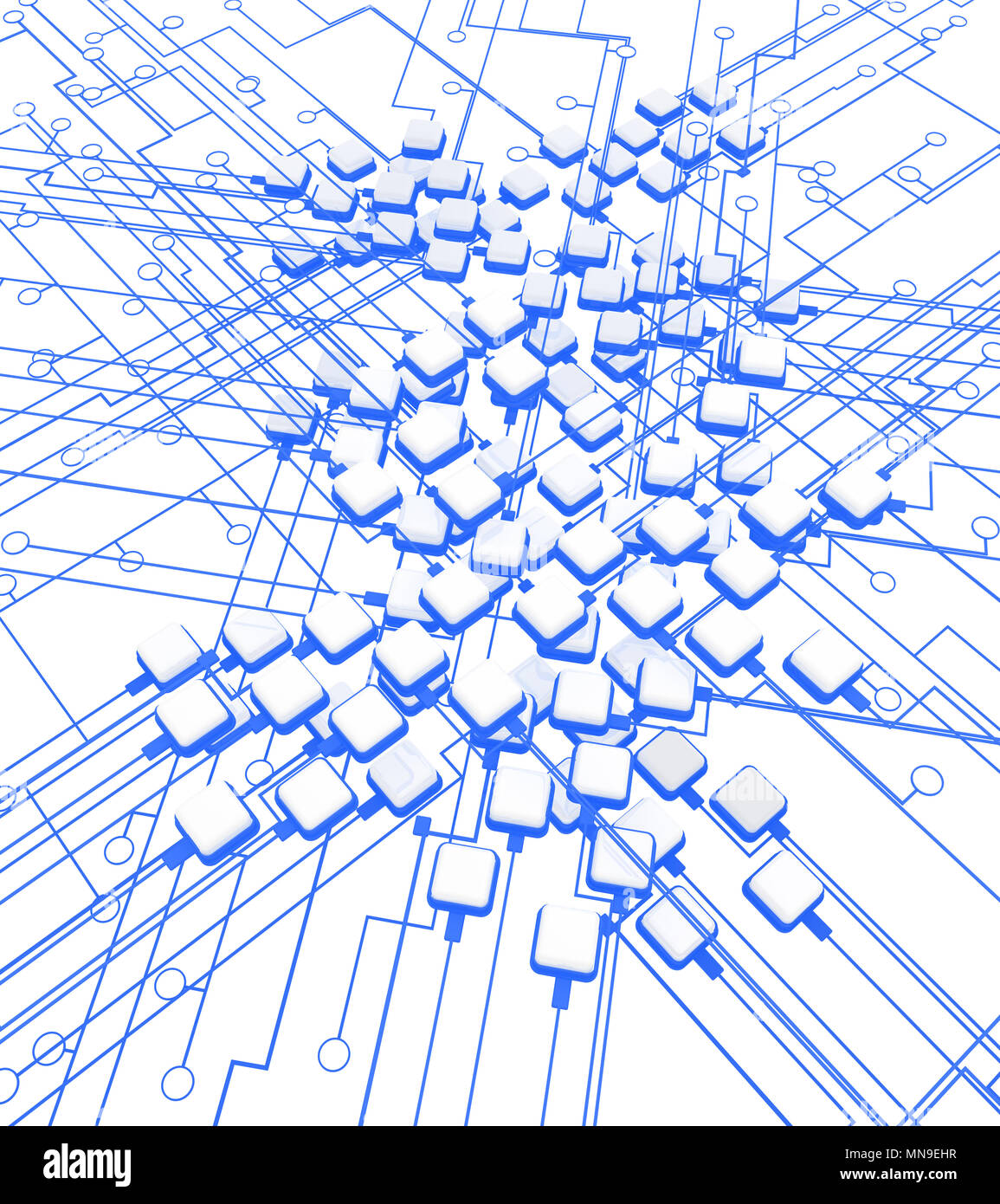 Circles linked by lines connection system with blocks, over white ...