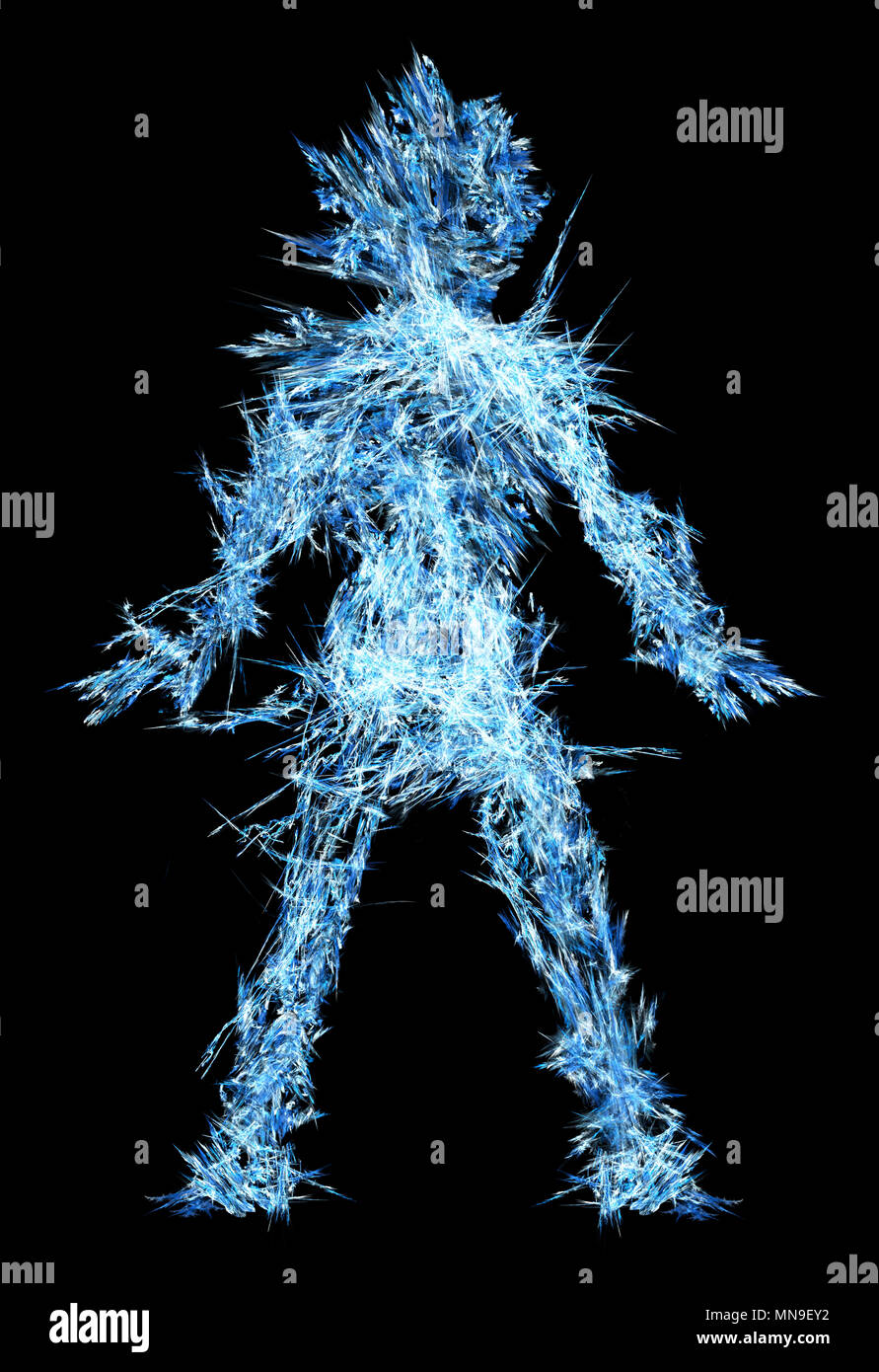 Ice shard shape human figure abstract, vertical, isolated, over black ...