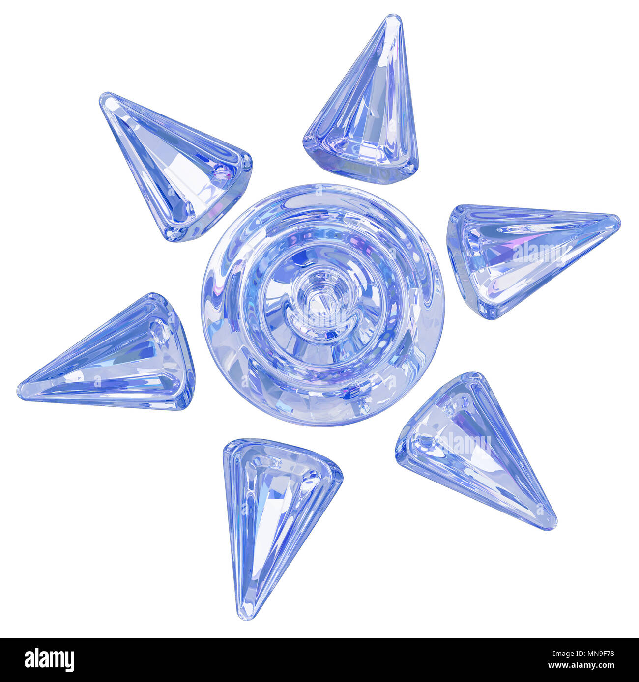 Crystal blue sun symbol 3d illustration, horizontal, isolated, over ...