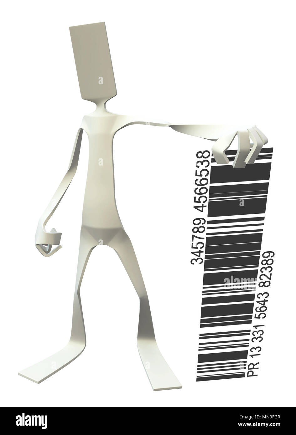 Paper man symbolic figure pose standing with bar code, 3d illustration ...