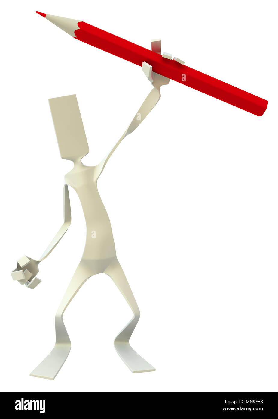 Paper man symbolic figure pose standing with pencil, 3d illustration ...