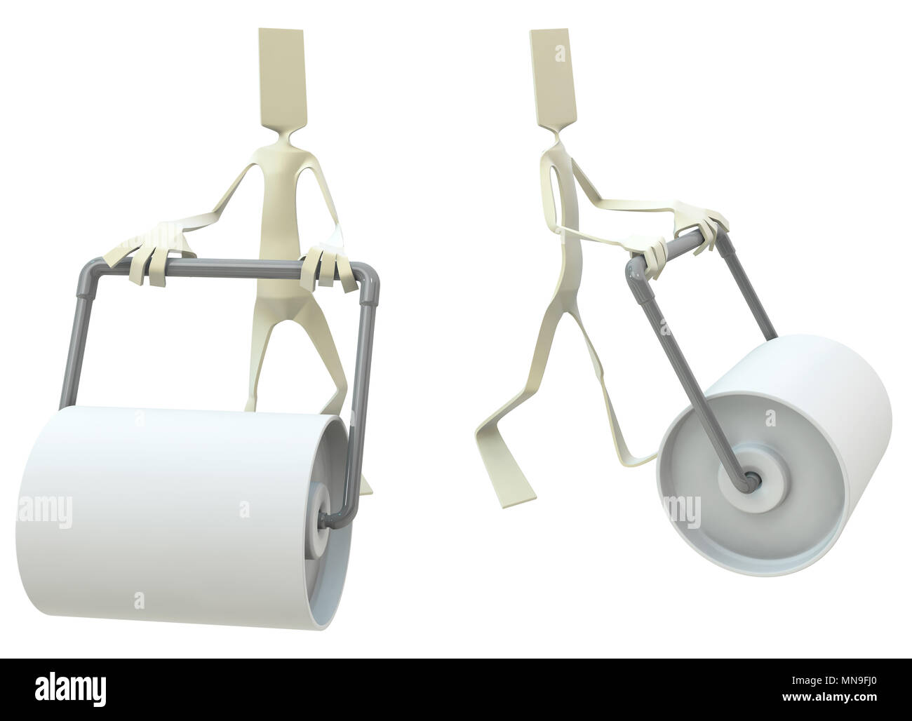 Paper man symbolic figure pose with road roller, 3d illustration ...