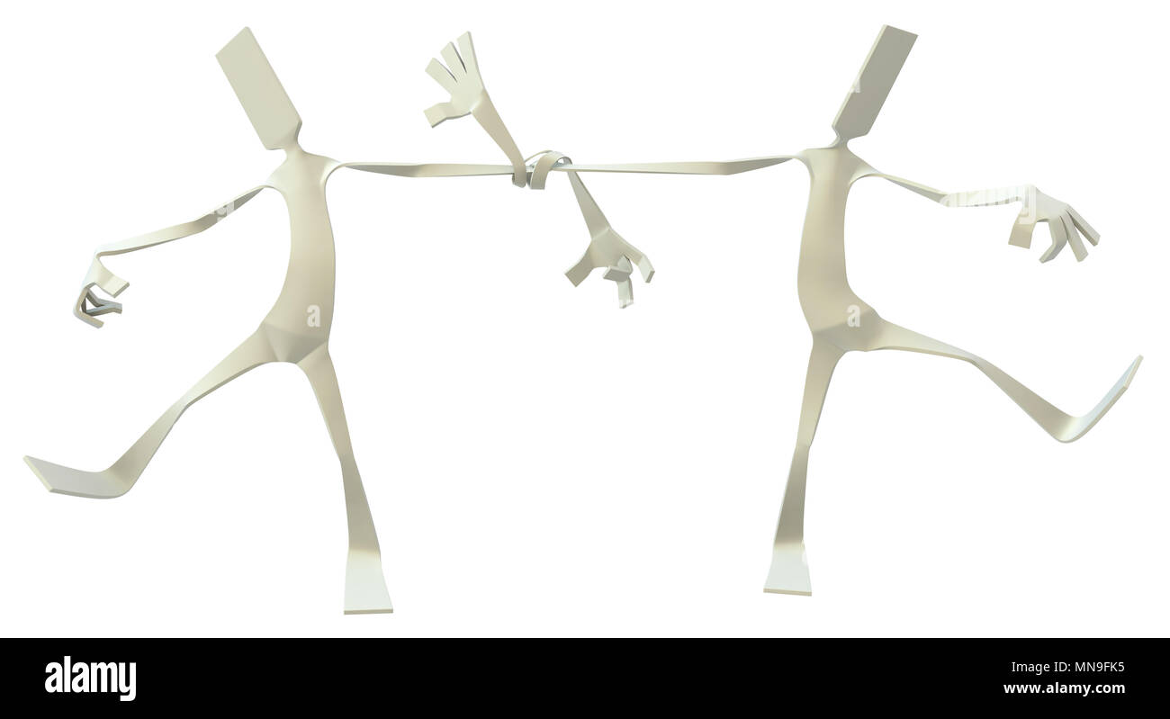 Paper man symbolic figure pose standing two with arms tied together, 3d ...