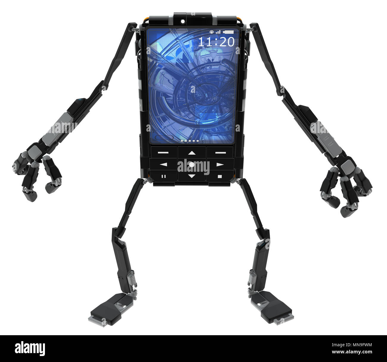 Phone robot 3d character isolated with white background Stock Photo - Alamy
