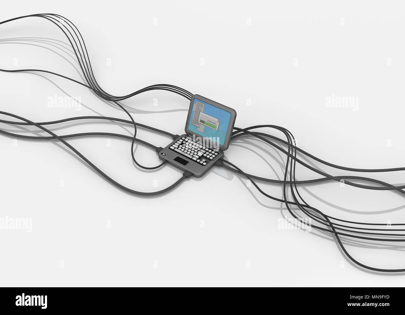 Tiny cartoon laptop wired, 3d illustration, horizontal, isolated Stock ...