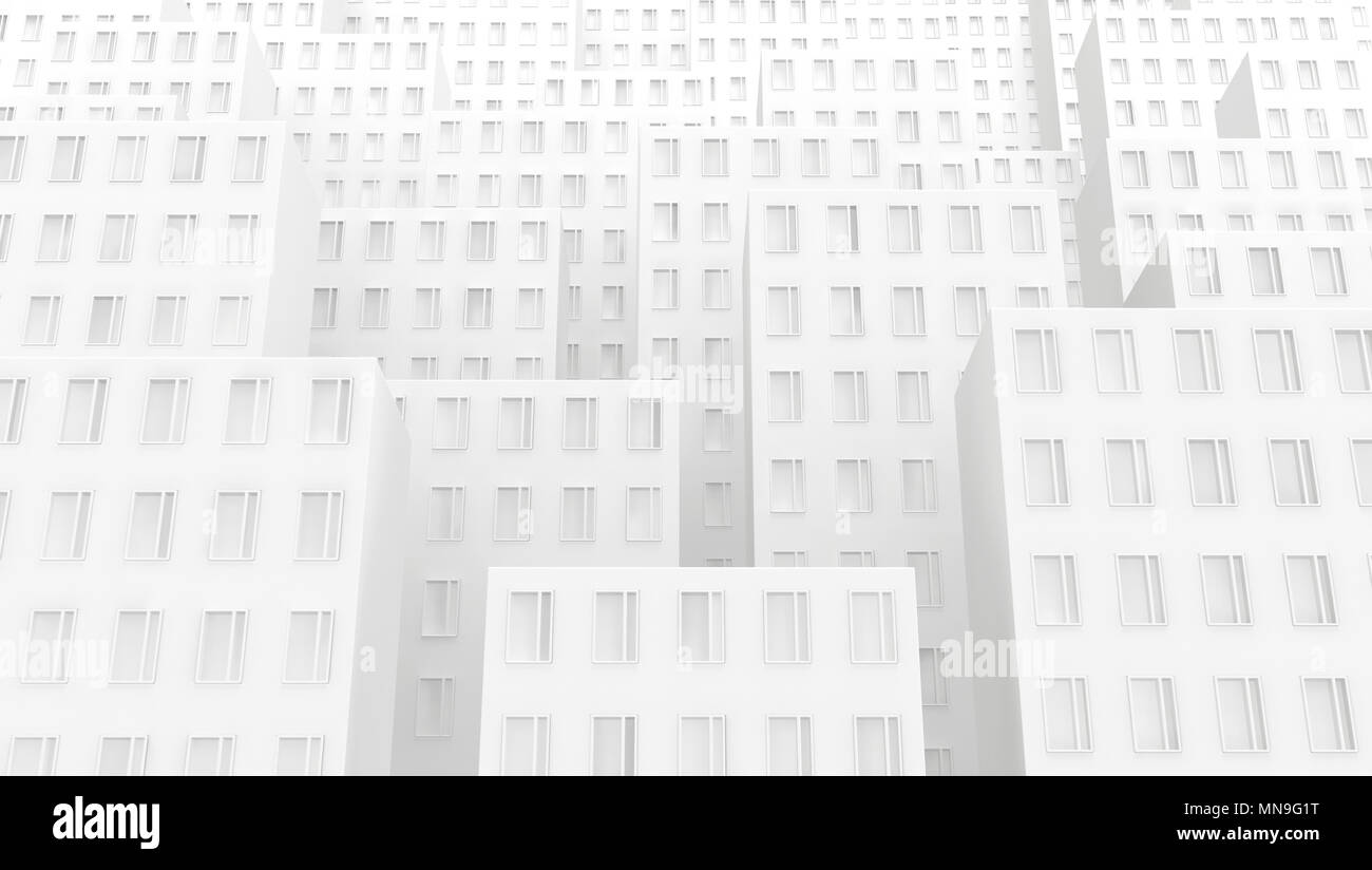 Building facades empty urban white abstract, 3d illustration ...