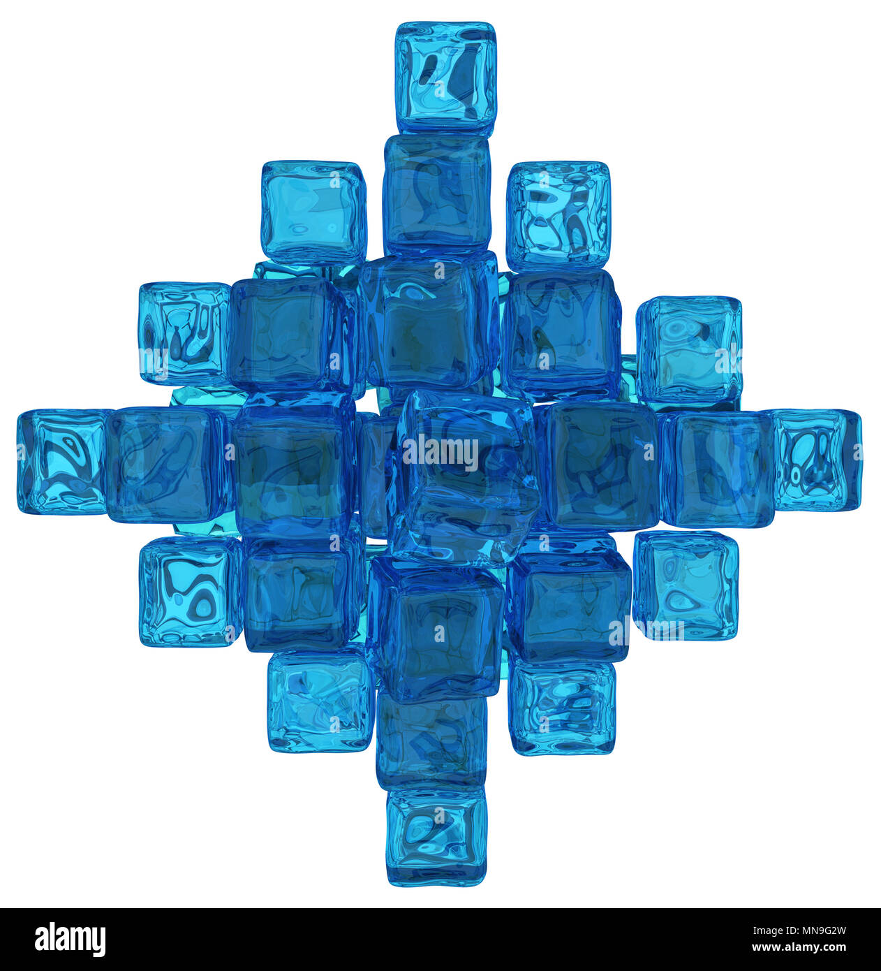 Water blue crystal cubes group bunch 3d illustration, horizontal, over ...