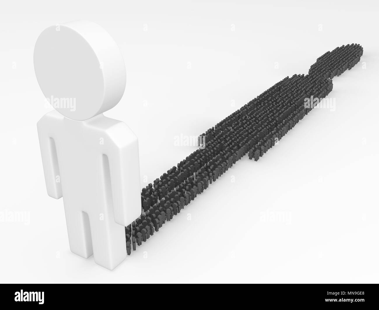 White abstract figure dark people shadow, 3d illustration, horizontal ...