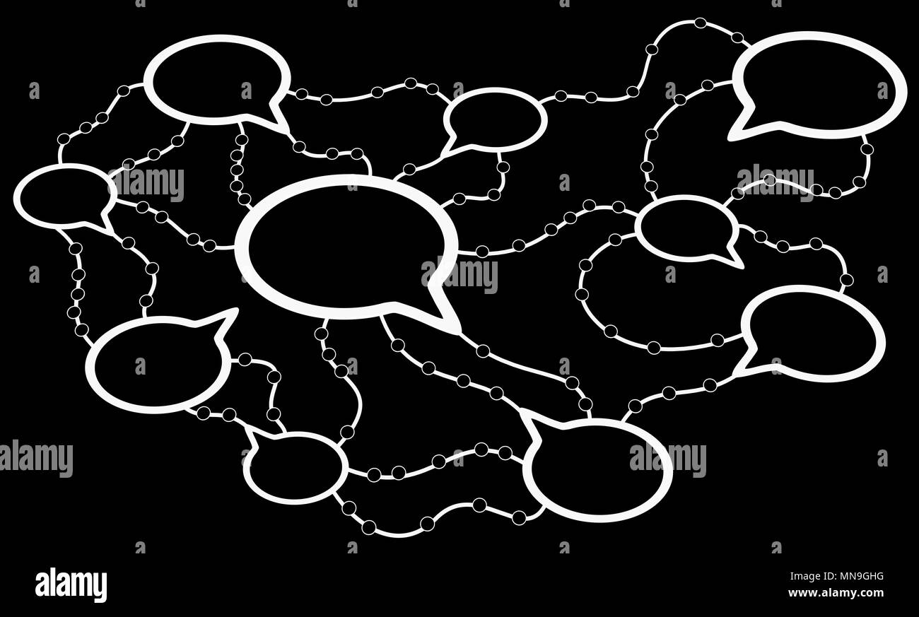 Speech bubbles connected ring system 3d illustration, horizontal, over ...