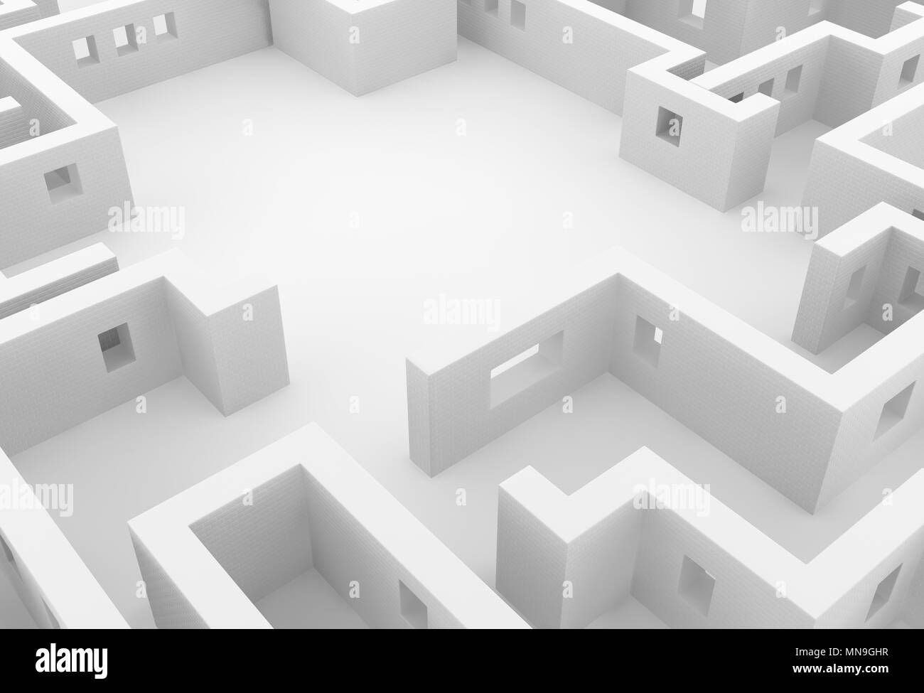 White wall labyrinth empty space abstract, 3d illustration, horizontal ...