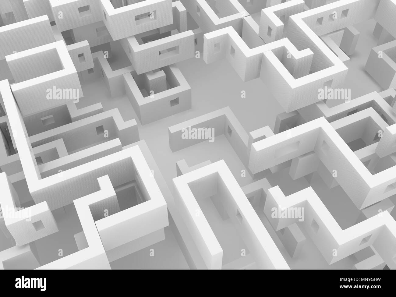 White wall labyrinth maze empty space abstract, 3d illustration ...