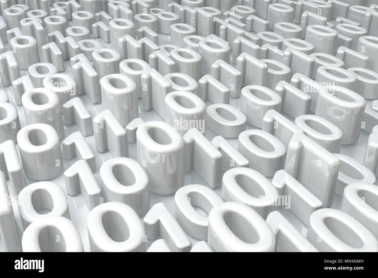 White zero one numbers abstract surface, 3d illustration, horizontal ...