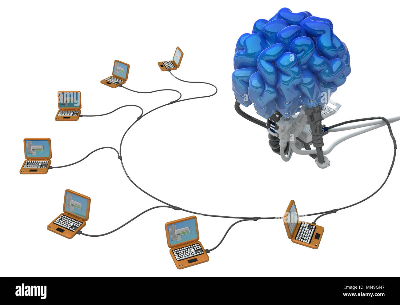 Wired brain 3d model, over white, isolated Stock Photo - Alamy