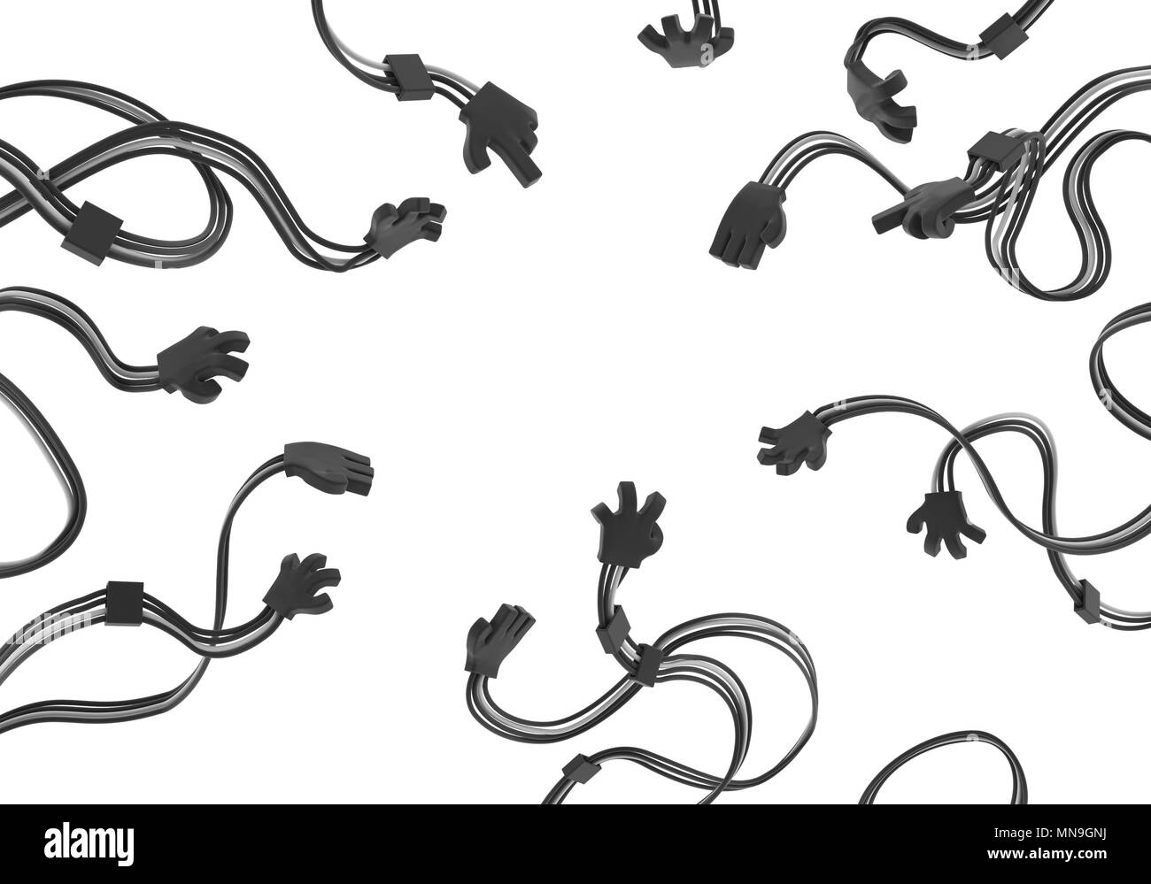 Electronic black wired arms extending, isolated, 3d illustration ...