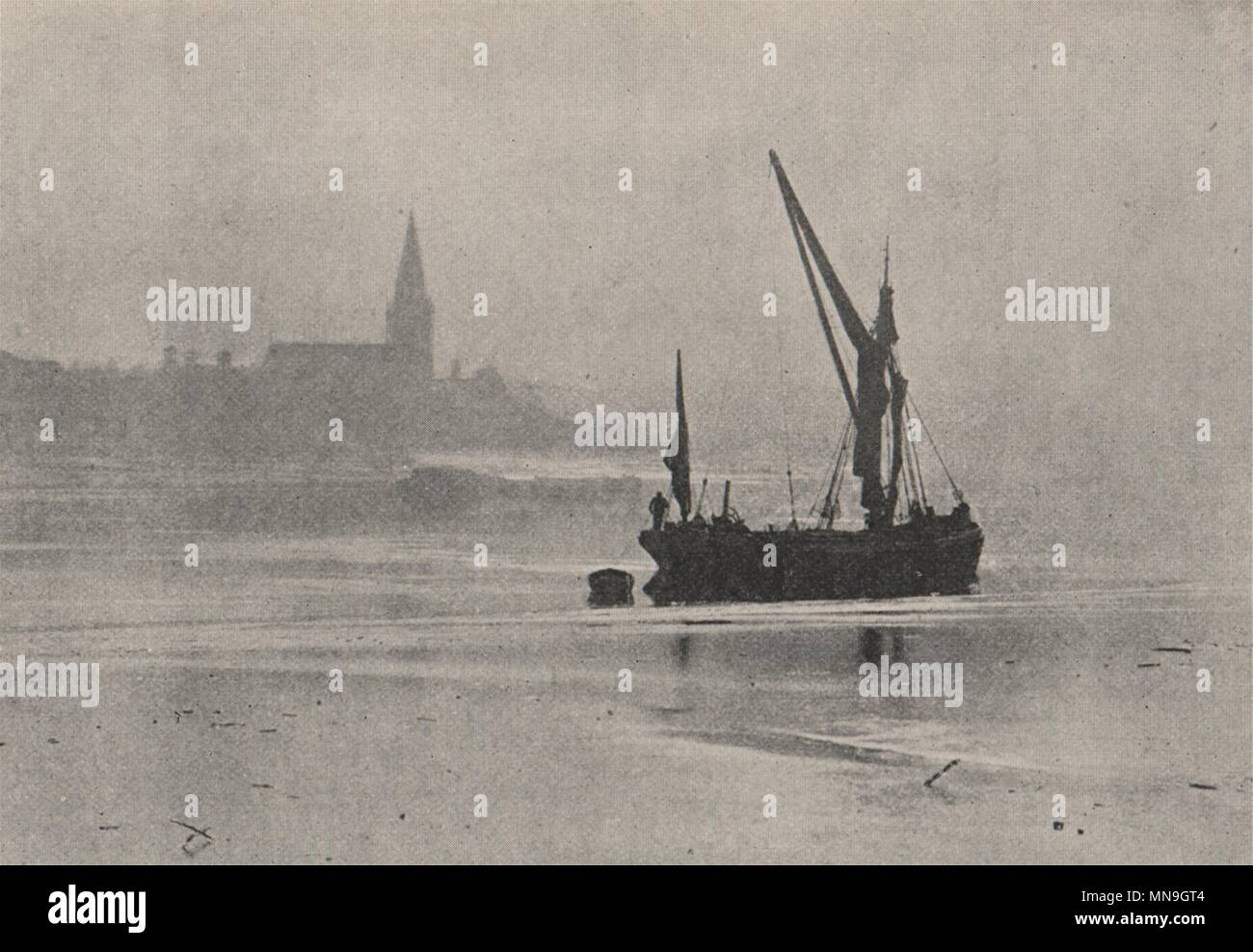 CHELSEA. River and Barge. Early morning. SMALL 1900 old antique print ...
