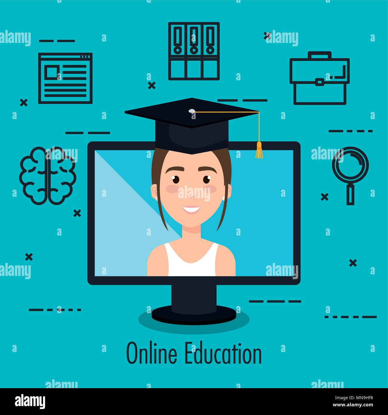 student using computer desktop electronic education Stock Vector Image ...