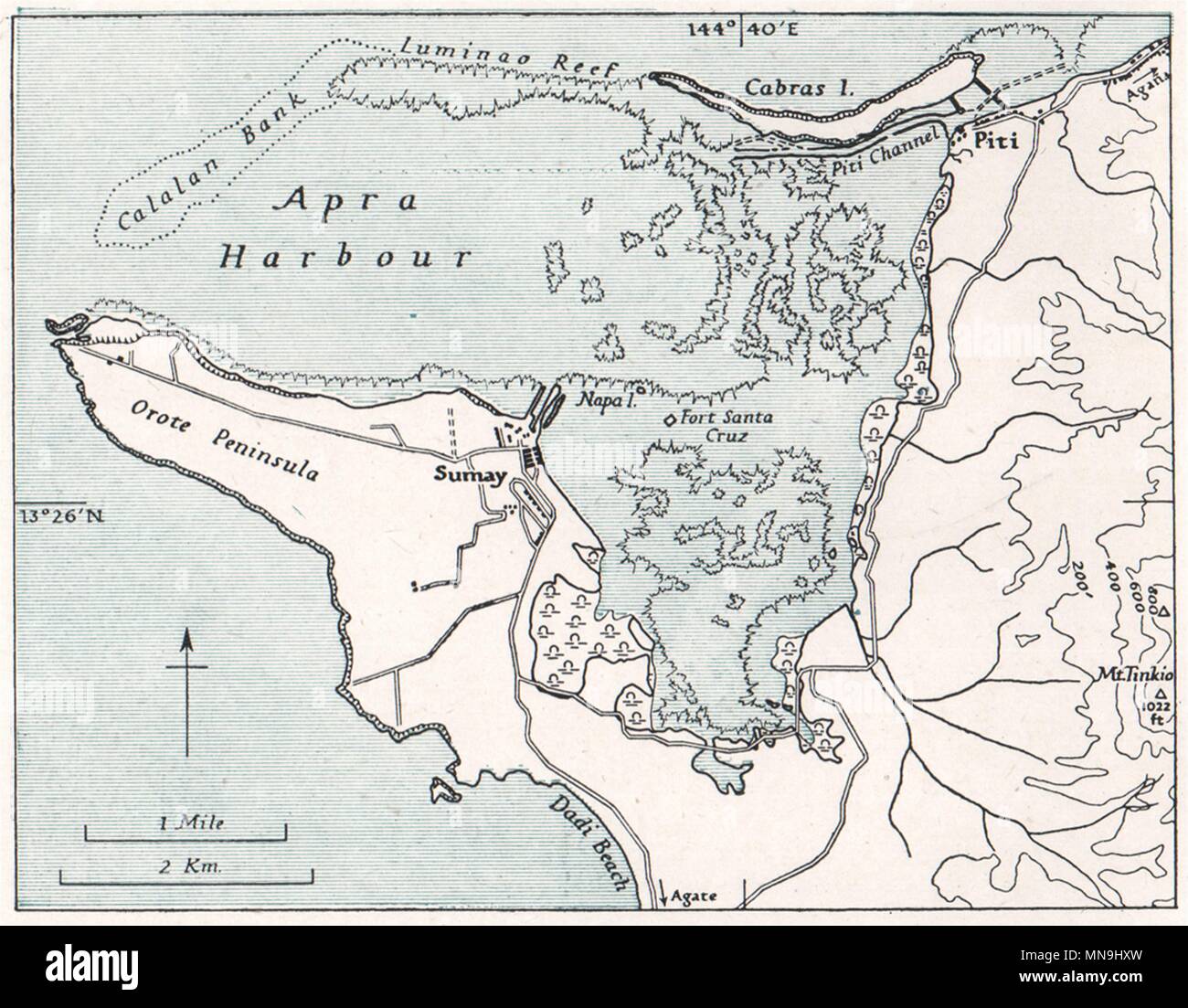 GUAM. Apra harbour. WW2 ROYAL NAVY INTELLIGENCE MAP 1944 old vintage ...