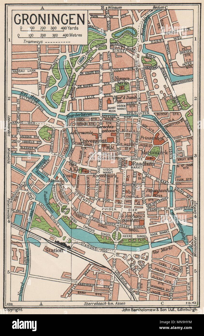 GRONINGEN. Vintage town city map plan. Netherlands 1933 old vintage ...