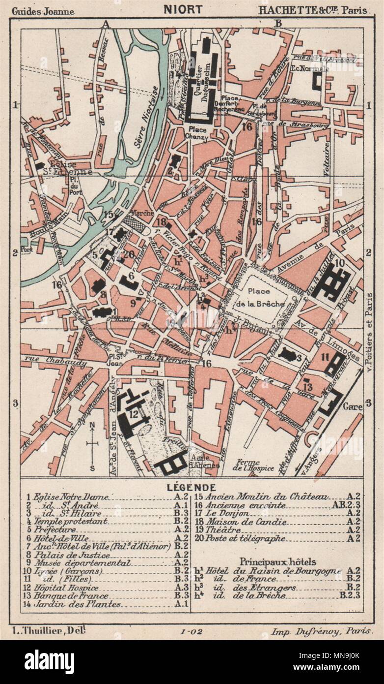 NIORT. Vintage town city ville map plan carte. Deux-Sèvres 1899 old ...