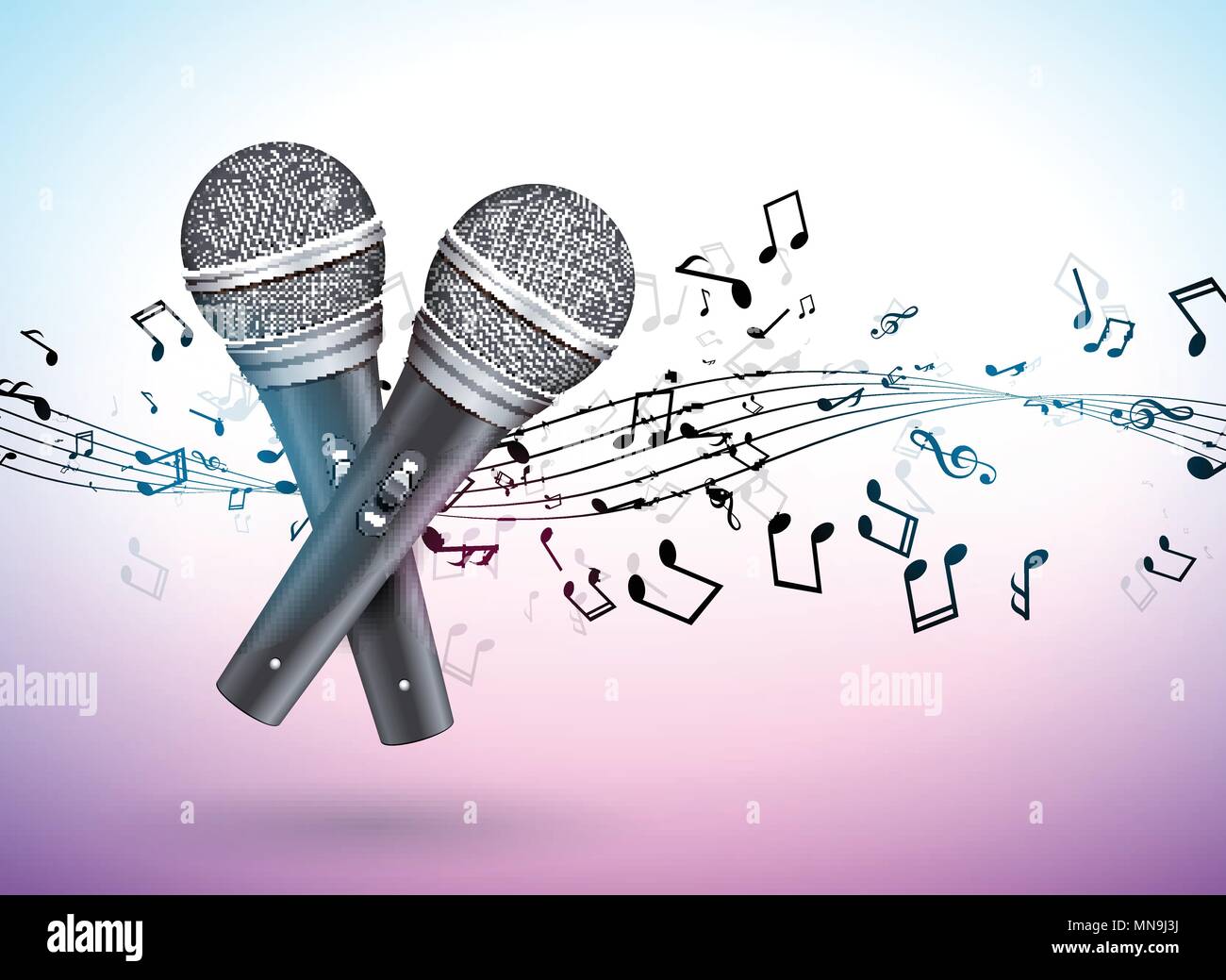 Vector Banner illustration on a Musical theme with microphones and ...