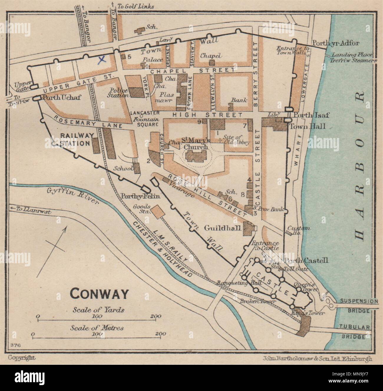 CONWY CONWAY. Vintage town city map plan. Wales 1936 old vintage chart ...