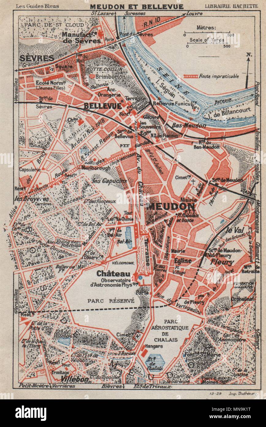 CHÂTEAU DE MEUDON. Bellevue Sèvres. Hauts-de-Seine 1927 old vintage map ...