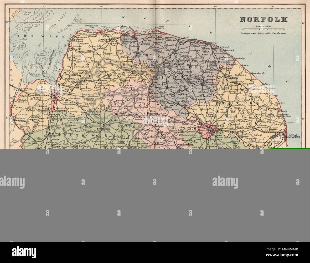 NORFOLK. Antique county map 1893 old vintage plan chart Stock Photo - Alamy