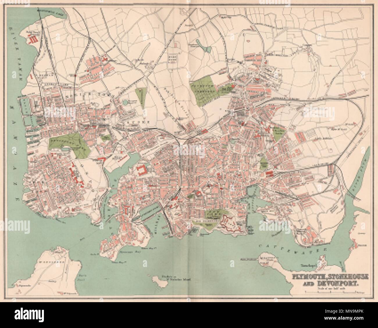 PLYMOUTH, STONEHOUSE AND DEVONPORT. Antique town/city map plan 1893 old ...