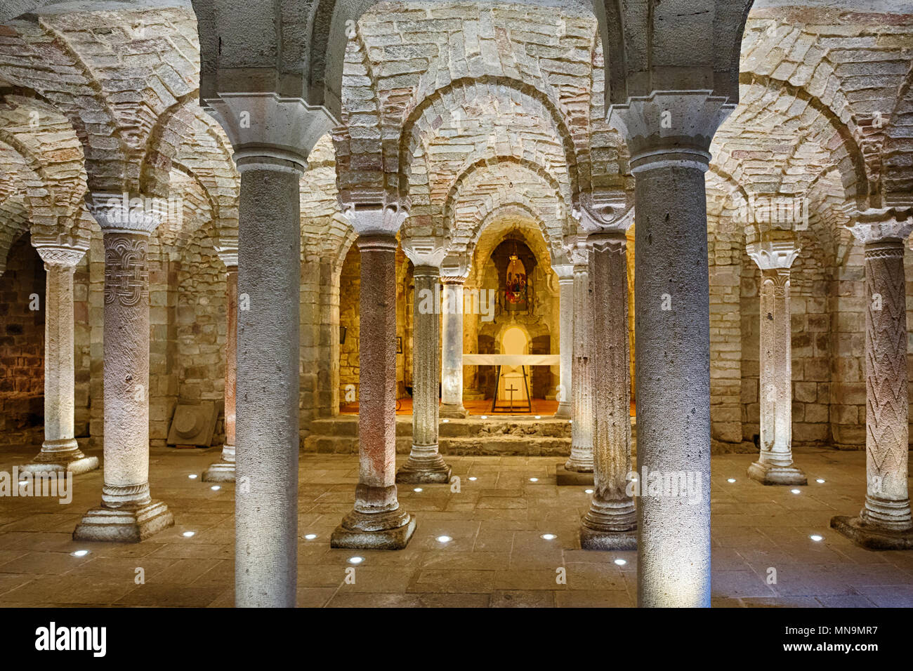 Interior of an old underground crypt with an altar Stock Photo - Alamy
