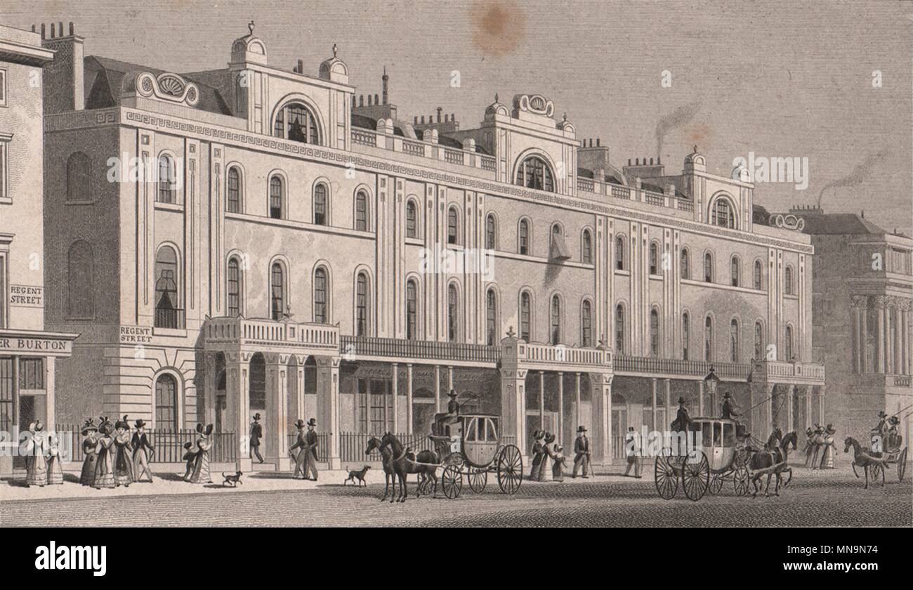 REGENT STREET. Buildings on the East side. London. SHEPHERD 1828 old ...