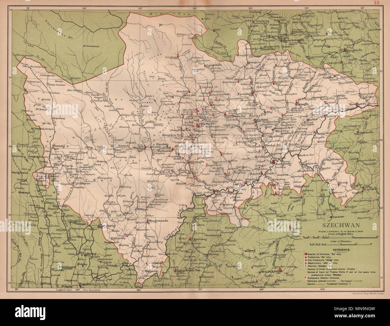 Szechwan (Sichuan/Chongqing) China province map. Chengtu/Chengdu ...