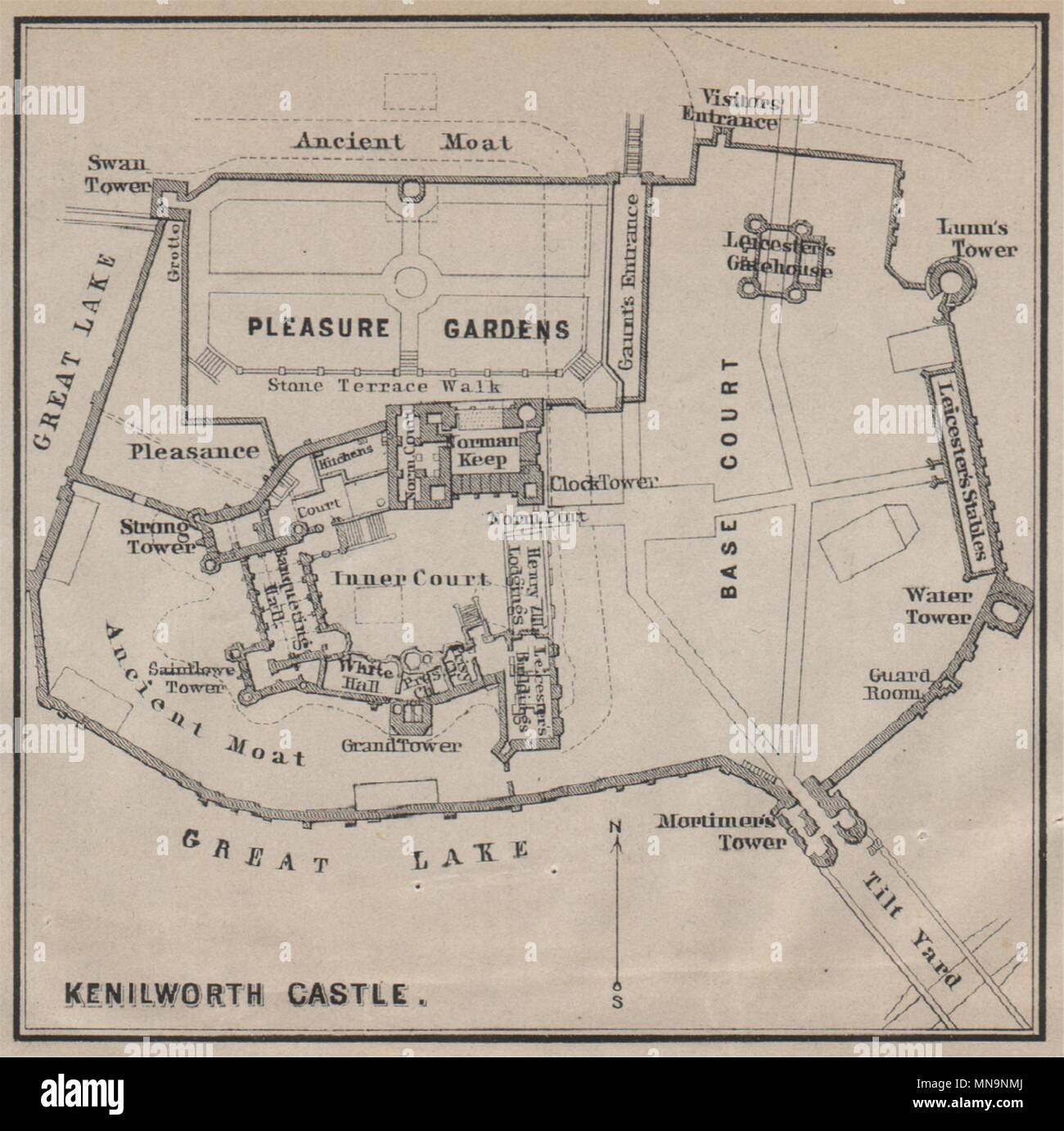 KENILWORTH CASTLE ground plan. Warwickshire. BAEDEKER. SMALL 1910 old ...