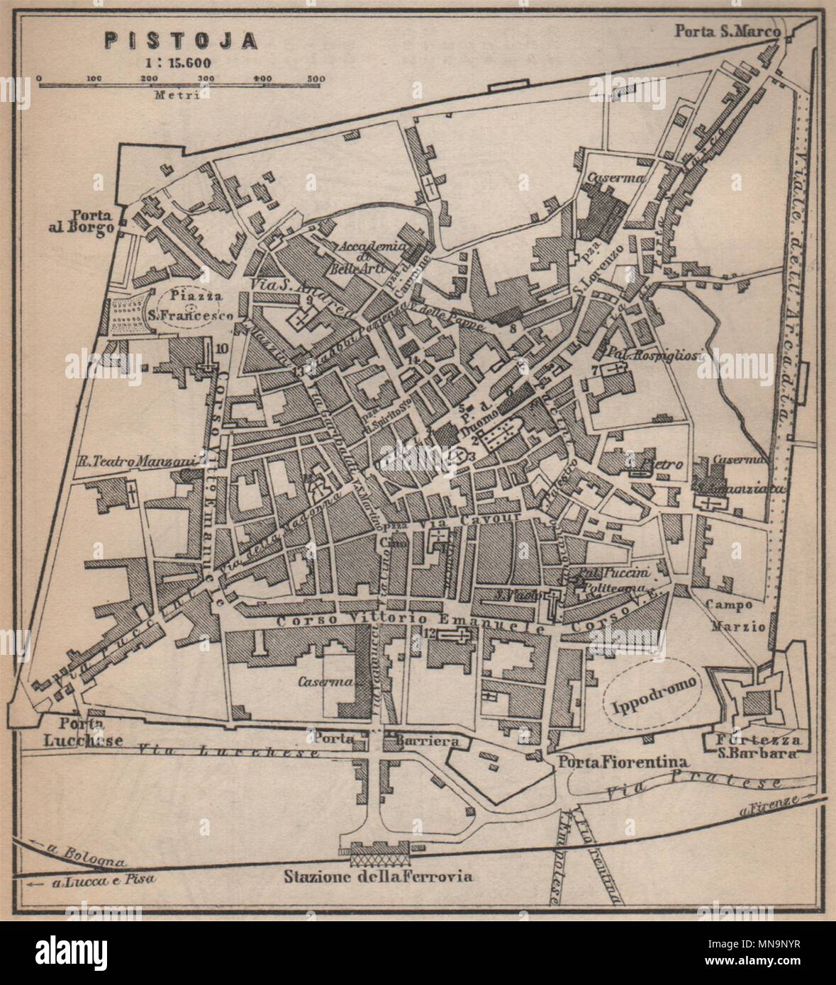 PISTOIA antique town city plan piano urbanistico. Italy mappa. SMALL ...