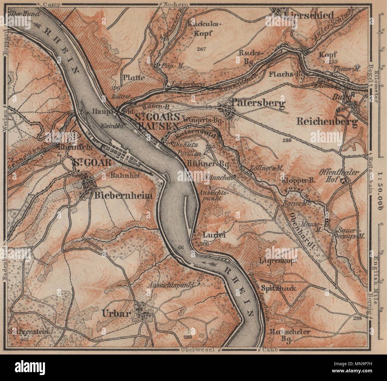 SANKT GOAR ST GOARSHAUSEN Oberes Mittelrheintal Rhine Gorge karte SMALL ...