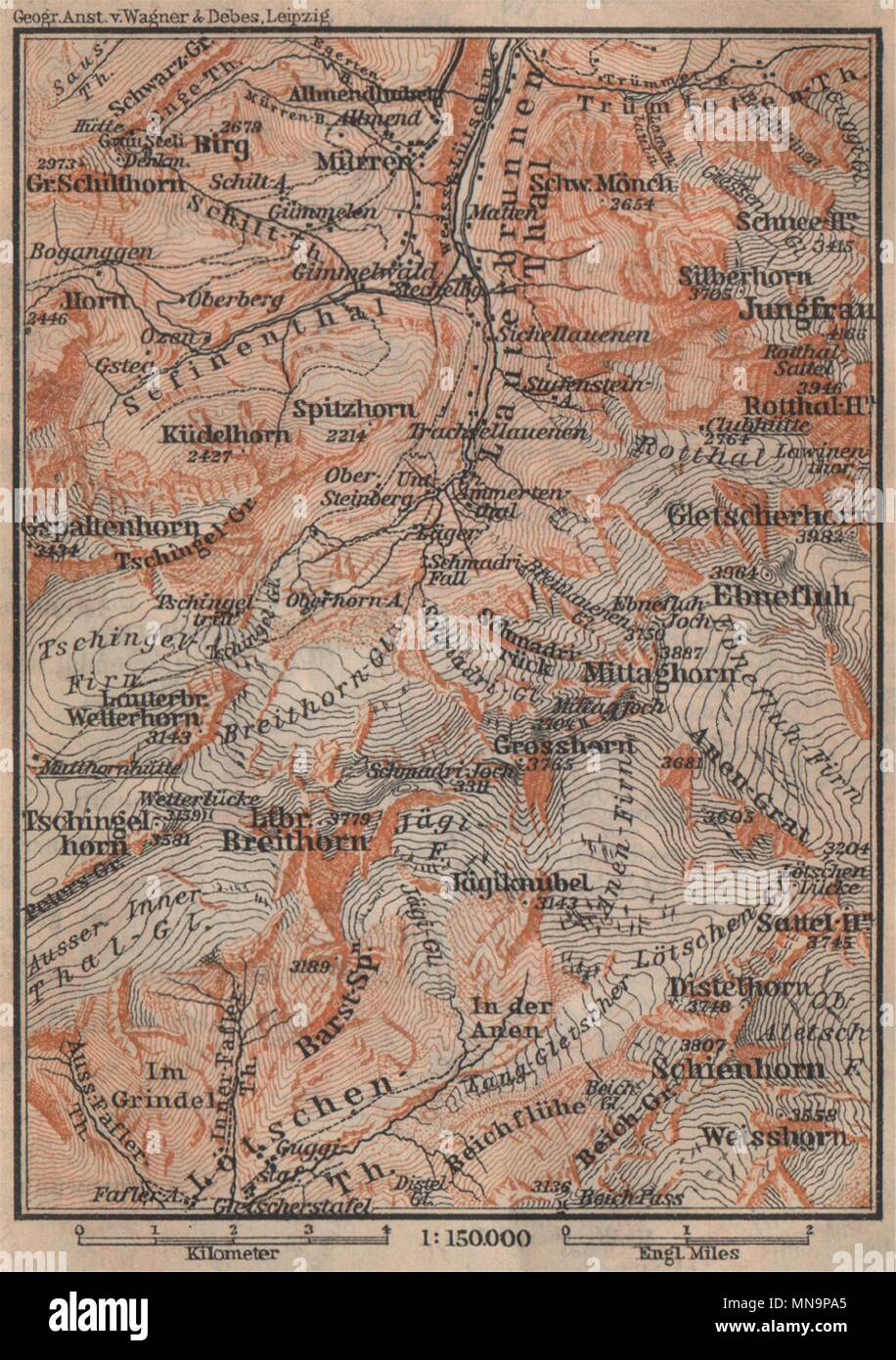 UPPER LAUTERBRUNNEN VALLEY/WALL. Mürren Grosshorn Breithorn. SMALL 1907 ...