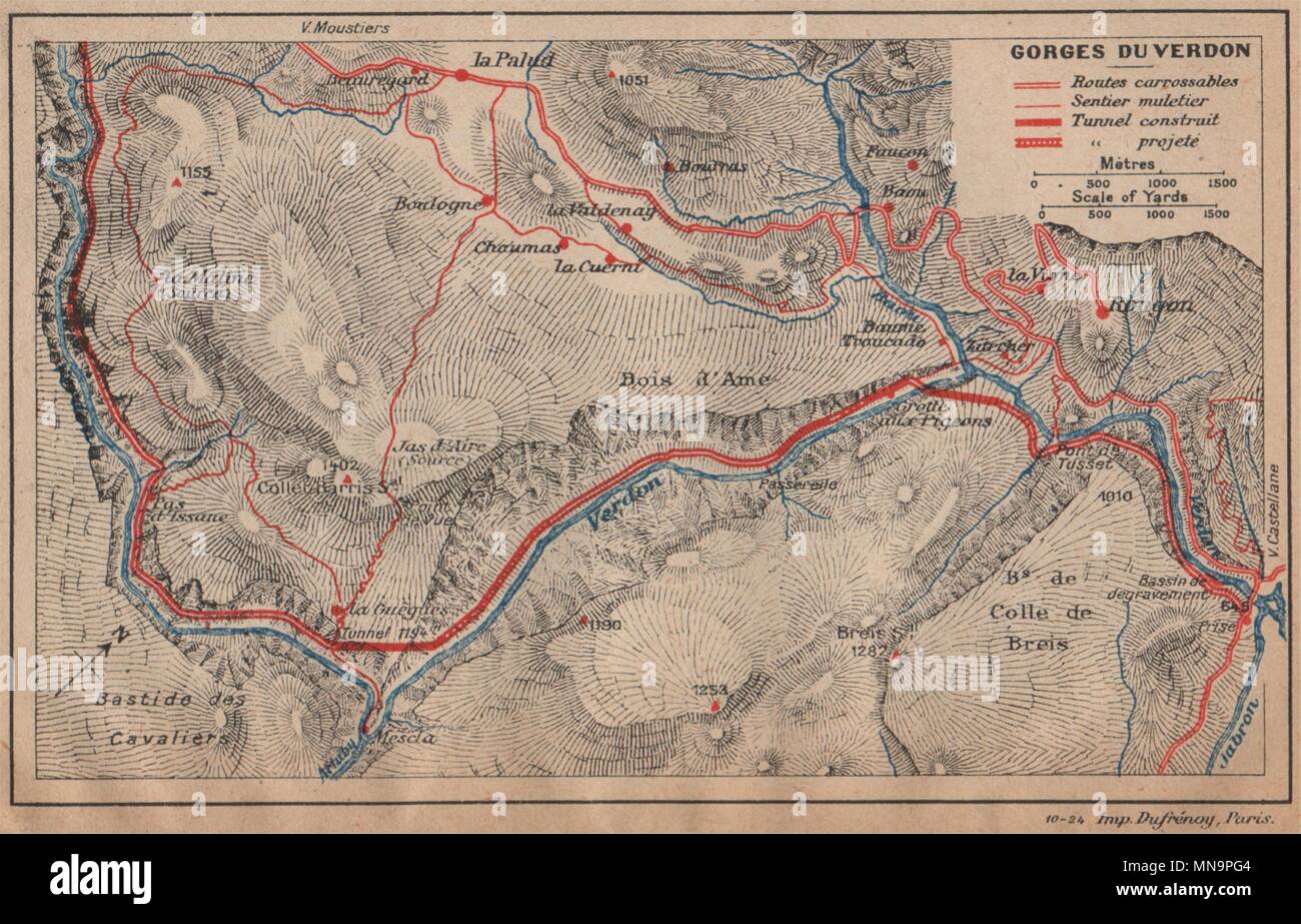 LES GORGES DU VERDON vintage map. Alpes-de-Haute-Provence 1925 old ...