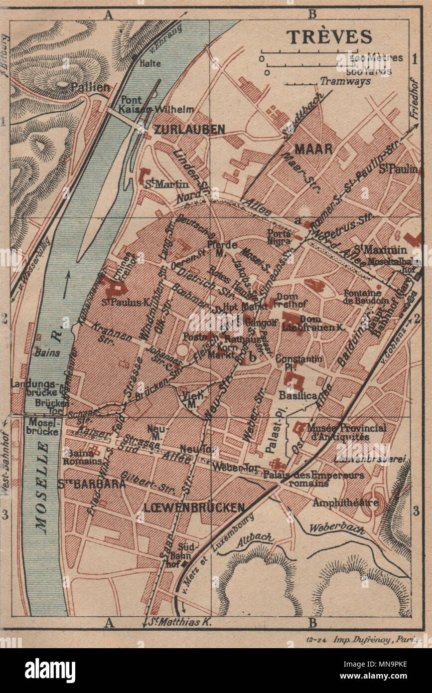 TRIER TRÈVES TREVES vintage town city stadtplan. Rhineland-Palatinate ...