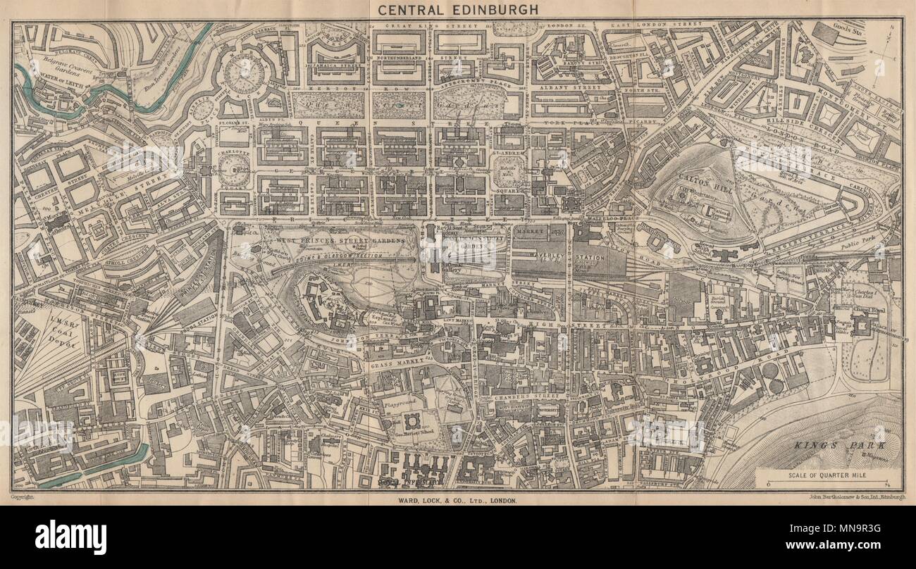 CENTRAL EDINBURGH vintage town/city plan. Scotland. WARD LOCK 1947 old ...