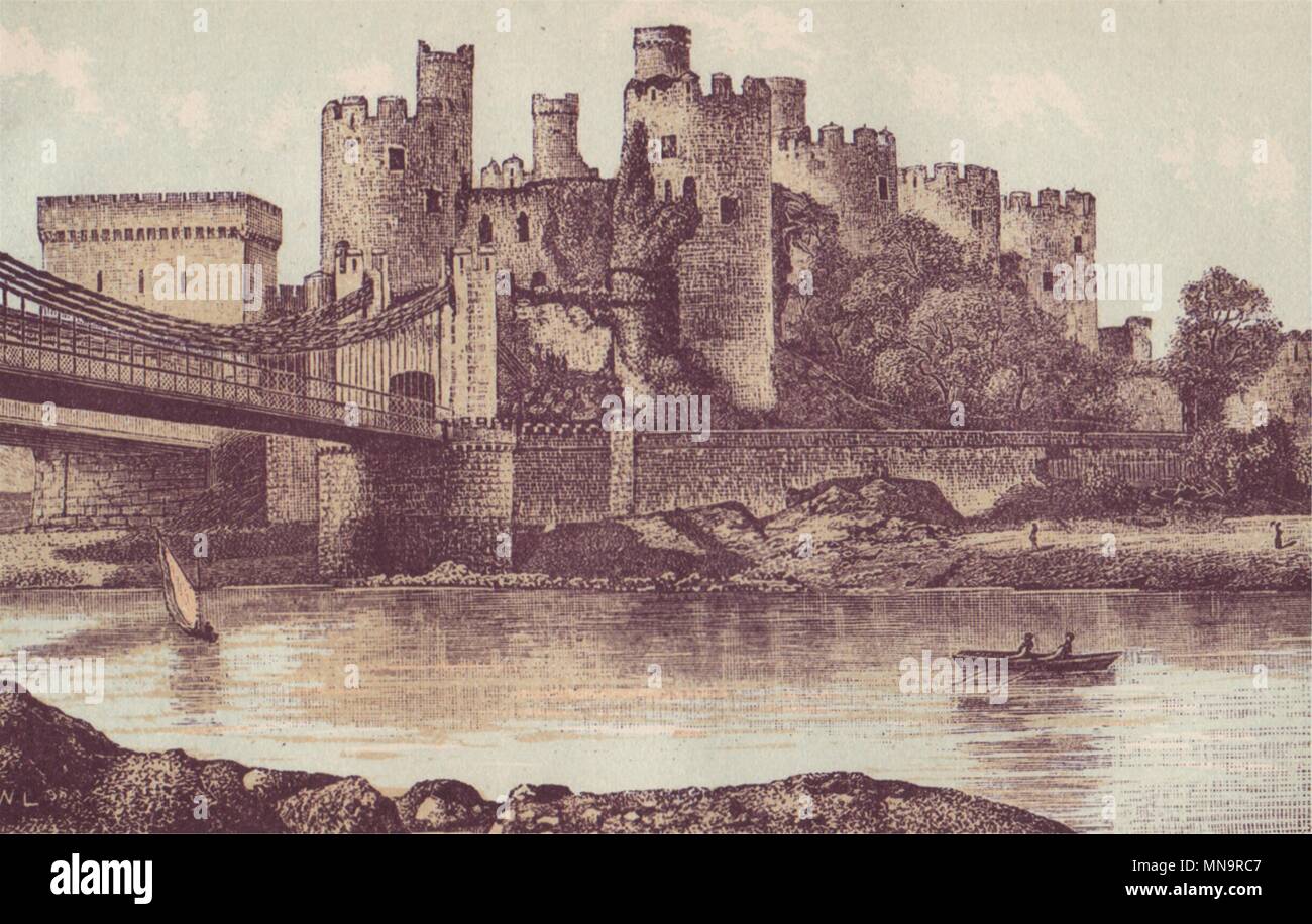 CONWAY CASTLE. North Wales. Conwy castle 1893 old antique print picture ...