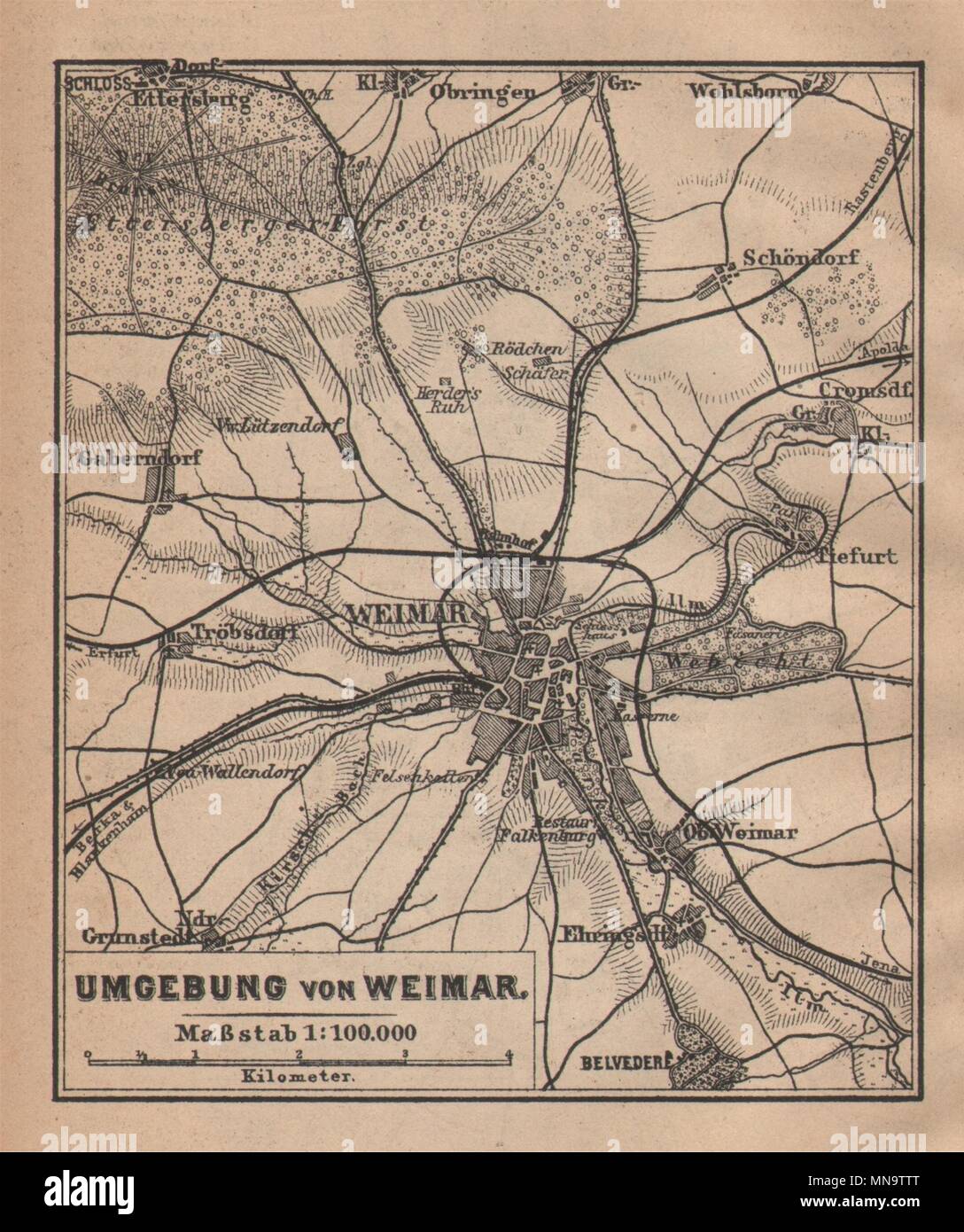 WEIMAR environs/umgebung. Thuringia. BAEDEKER 1904 old antique map plan ...