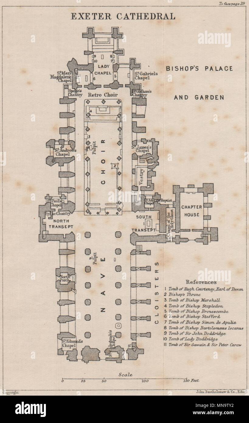 Exeter Cathedral ground plan. BARTHOLOMEW 1889 old antique print ...