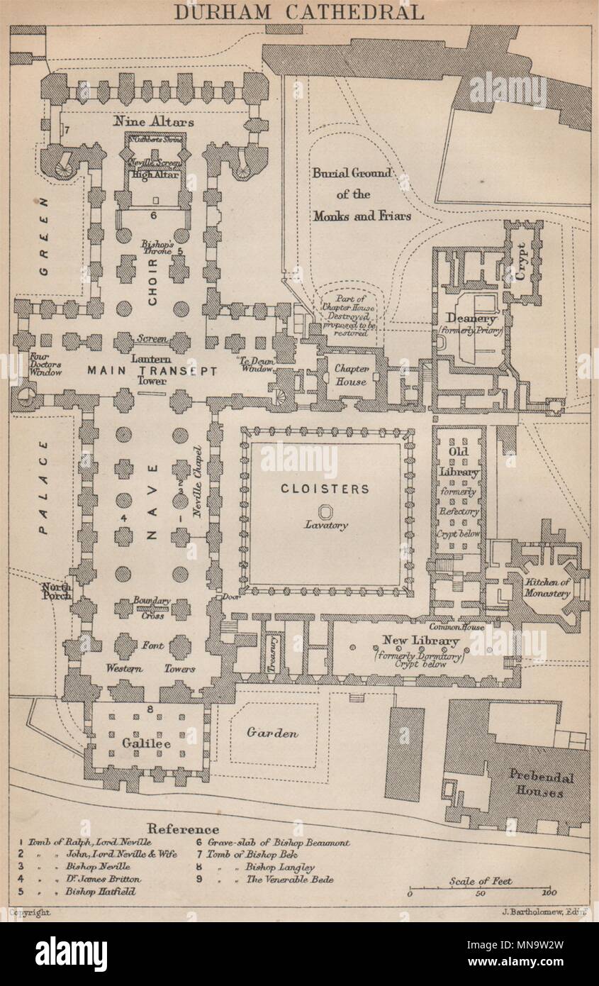 DURHAM CATHEDRAL ground plan. BARTHOLOMEW 1893 old antique print ...