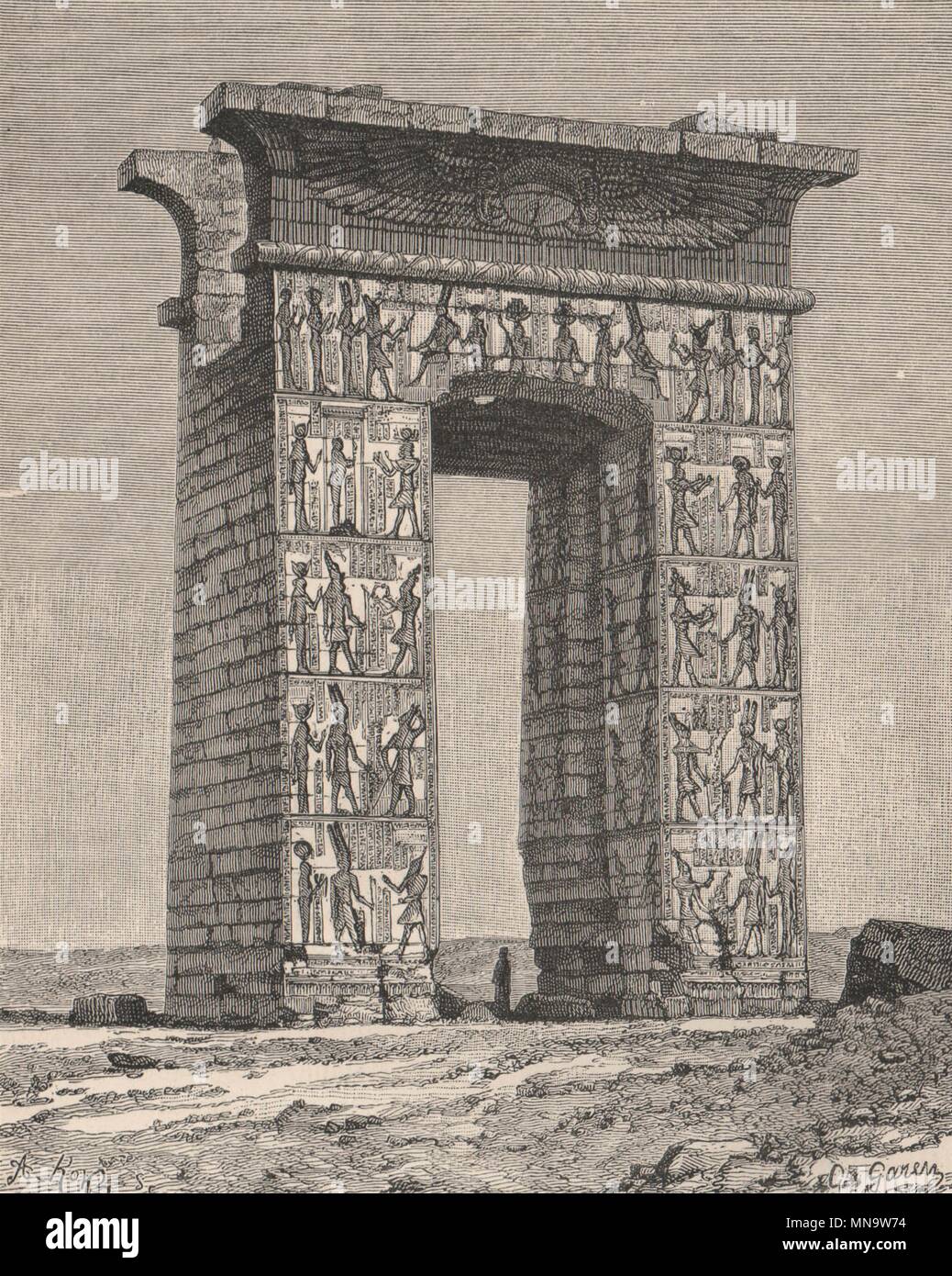Ruins of Thebes. Propylon, or Northern Gate. Egypt 1885 old antique ...