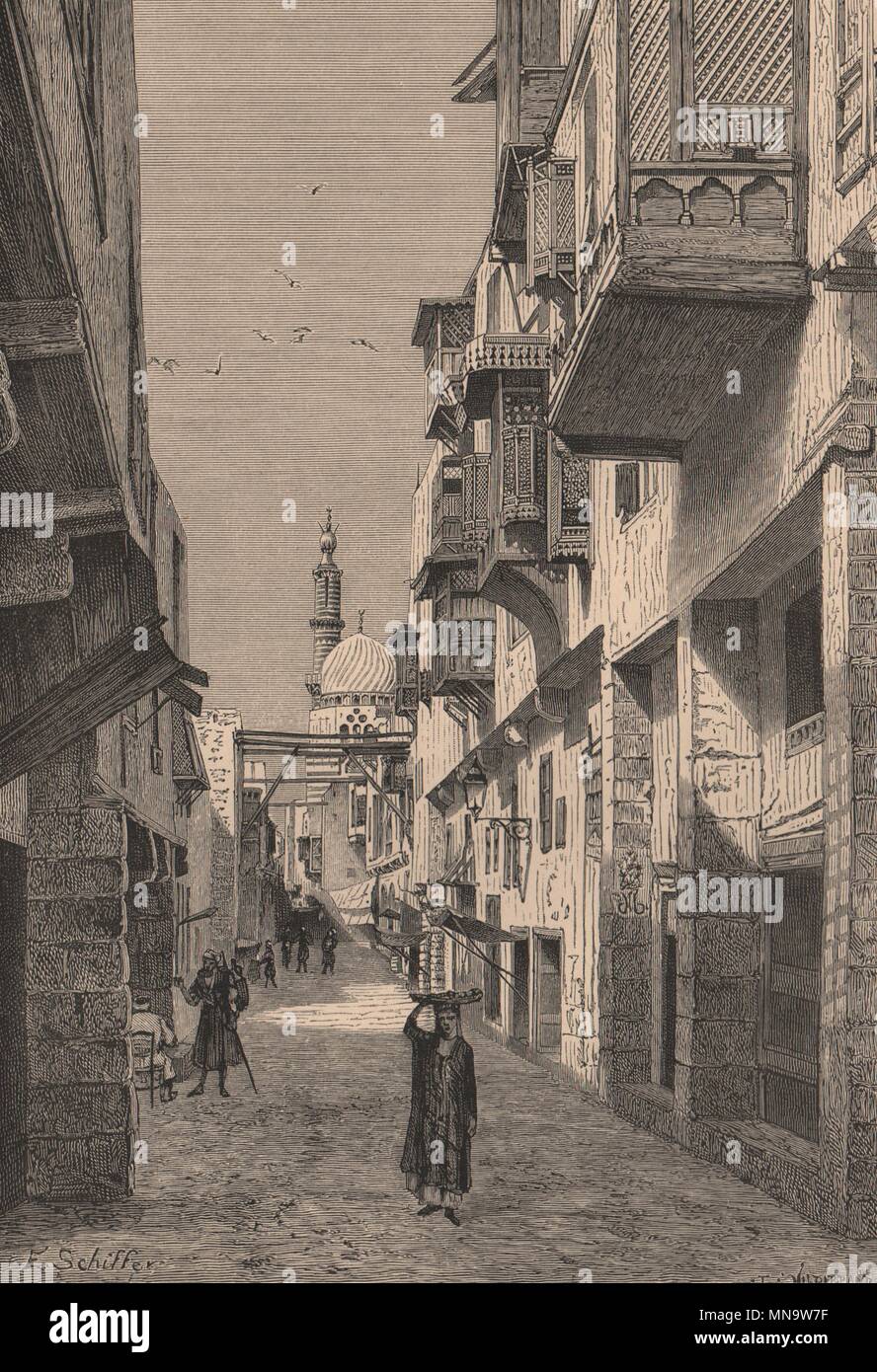 A street in the old town, Cairo. Egypt 1885 antique vintage print ...
