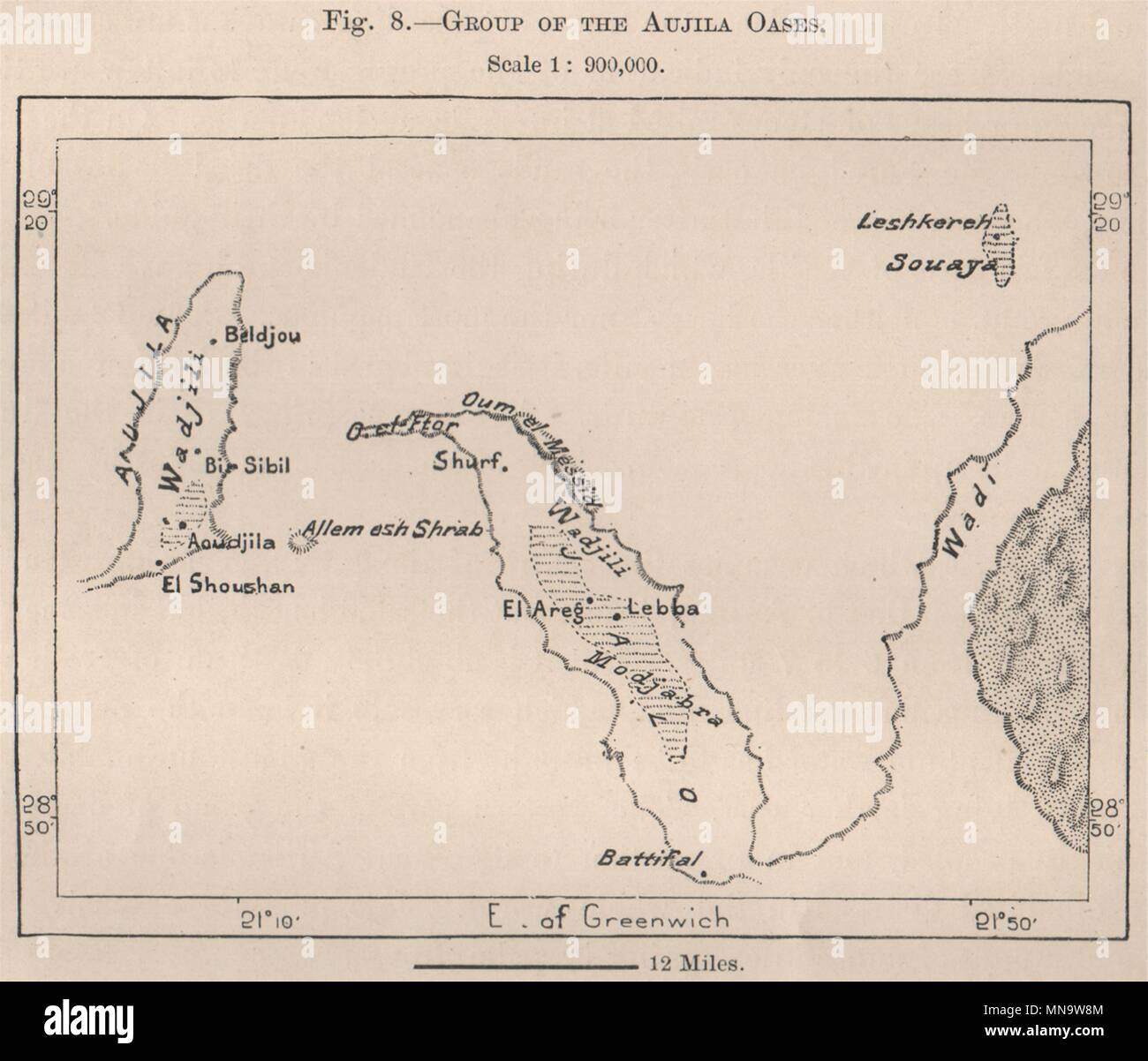 Group of The Aujila Oases. Libya 1885 old antique vintage map plan ...