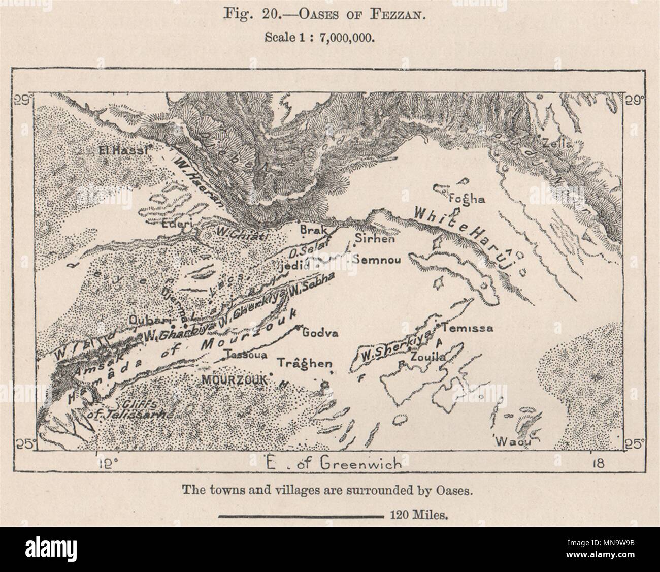 Oases of Fezzan. Libya 1885 old antique vintage map plan chart Stock ...