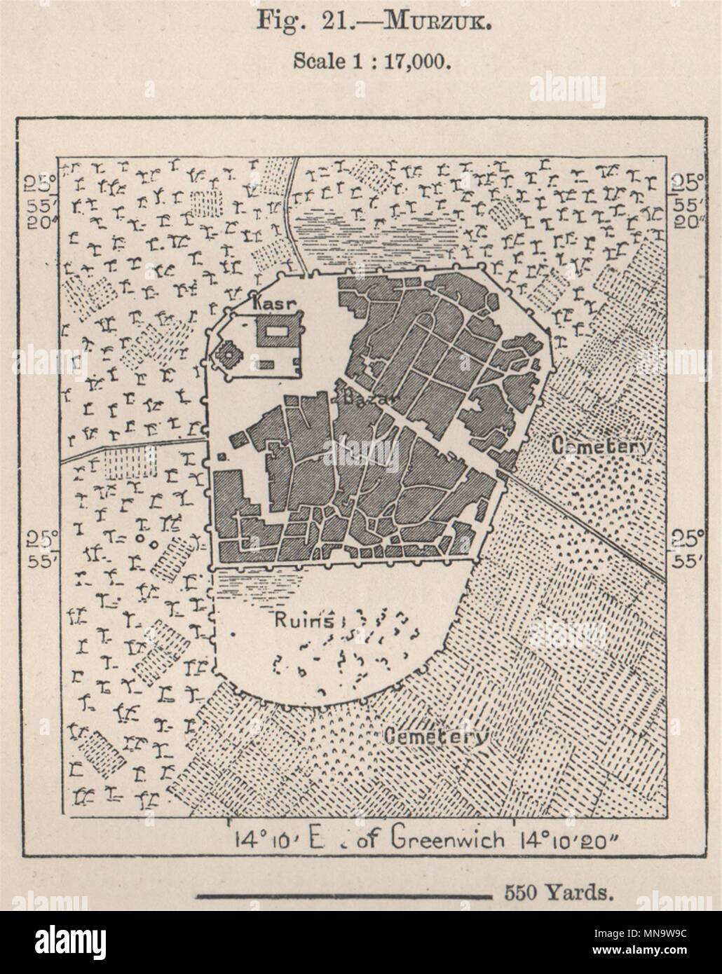 Murzuq. Libya. Fezzan 1885 old antique vintage map plan chart Stock ...