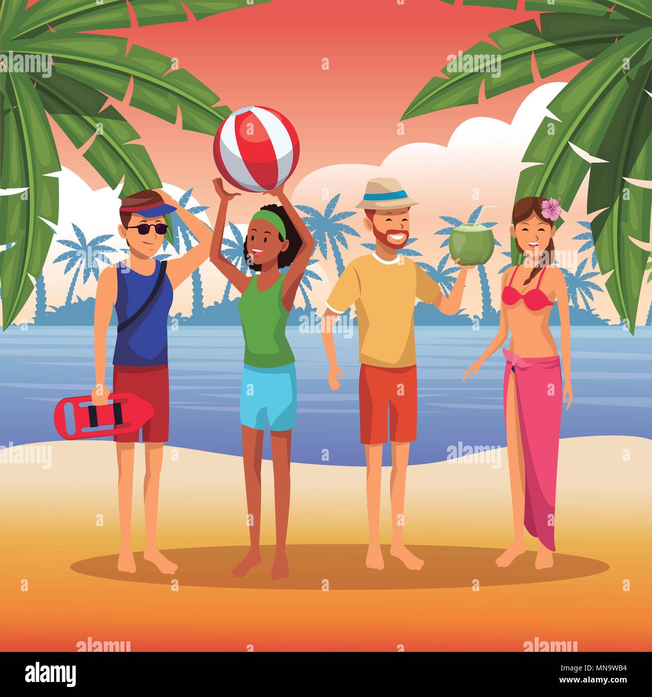 Beach sunset friends Stock Vector Images - Alamy