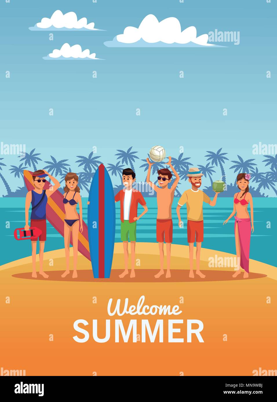 Friends in the beach cartoons Stock Vector Image & Art - Alamy
